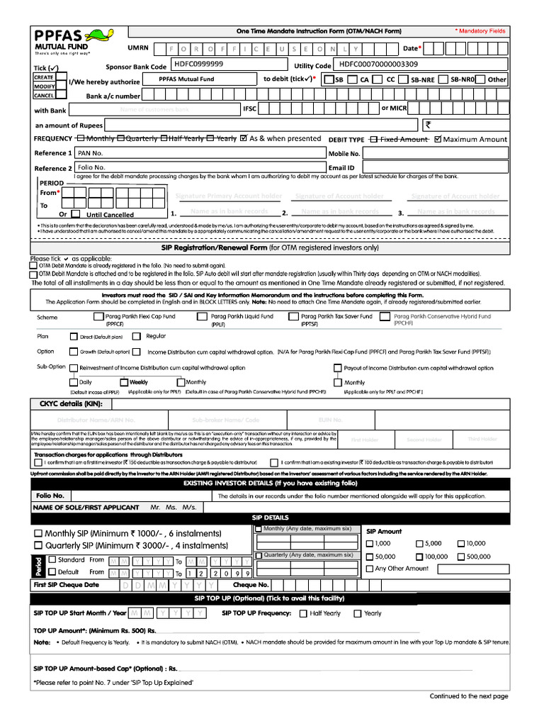 OTM Nach SIP Form New Form | PDF | Cheque | Banks