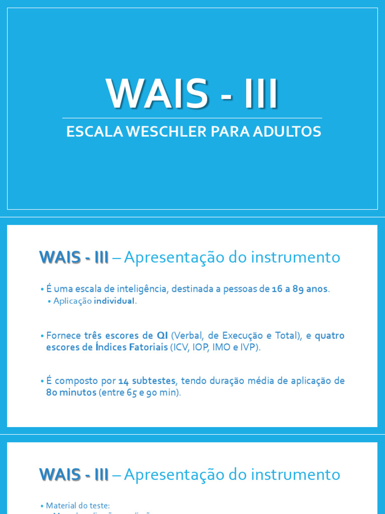 Wais III - Parte 1 | PDF | Quociente de inteligência | Cognição