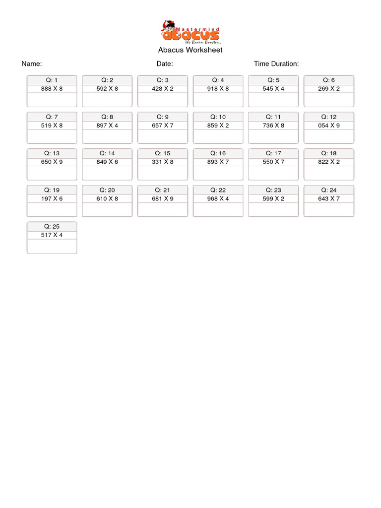 Abacus Multiplication Worksheet | PDF | Home & Garden | Technology ...