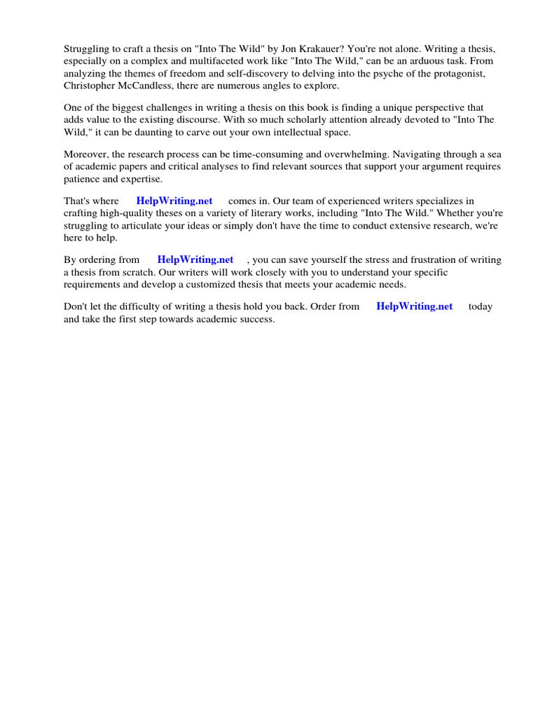 Into The Wild Book Thesis | PDF