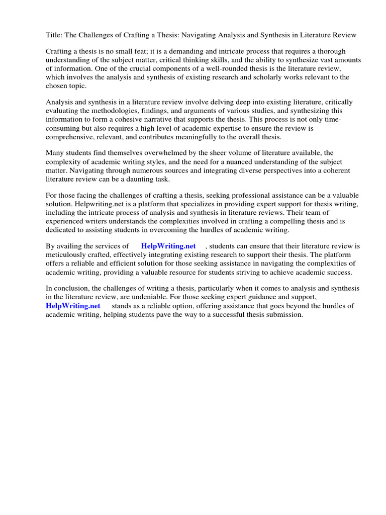 Analysis and Synthesis in Literature Review | PDF | Essays | Literature ...