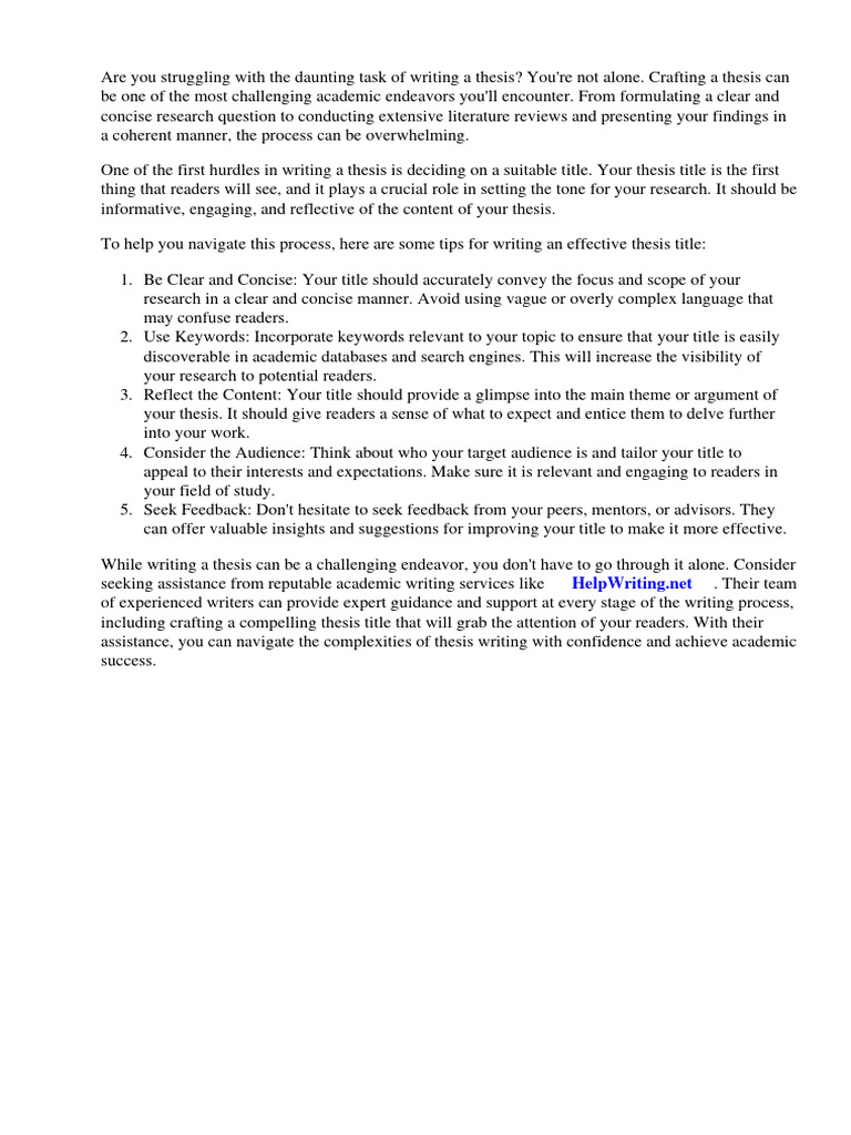 Tips for Crafting a Thesis Title | PDF | Thesis | Methodology