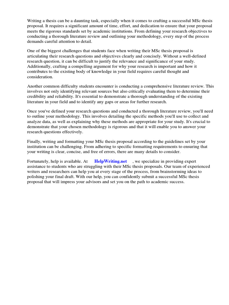Guidelines For Writing A Successful MSC Thesis Proposal | PDF | Thesis ...