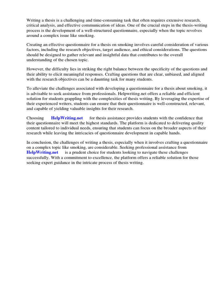 Example Questionnaire For Thesis About Smoking | Download Free PDF ...
