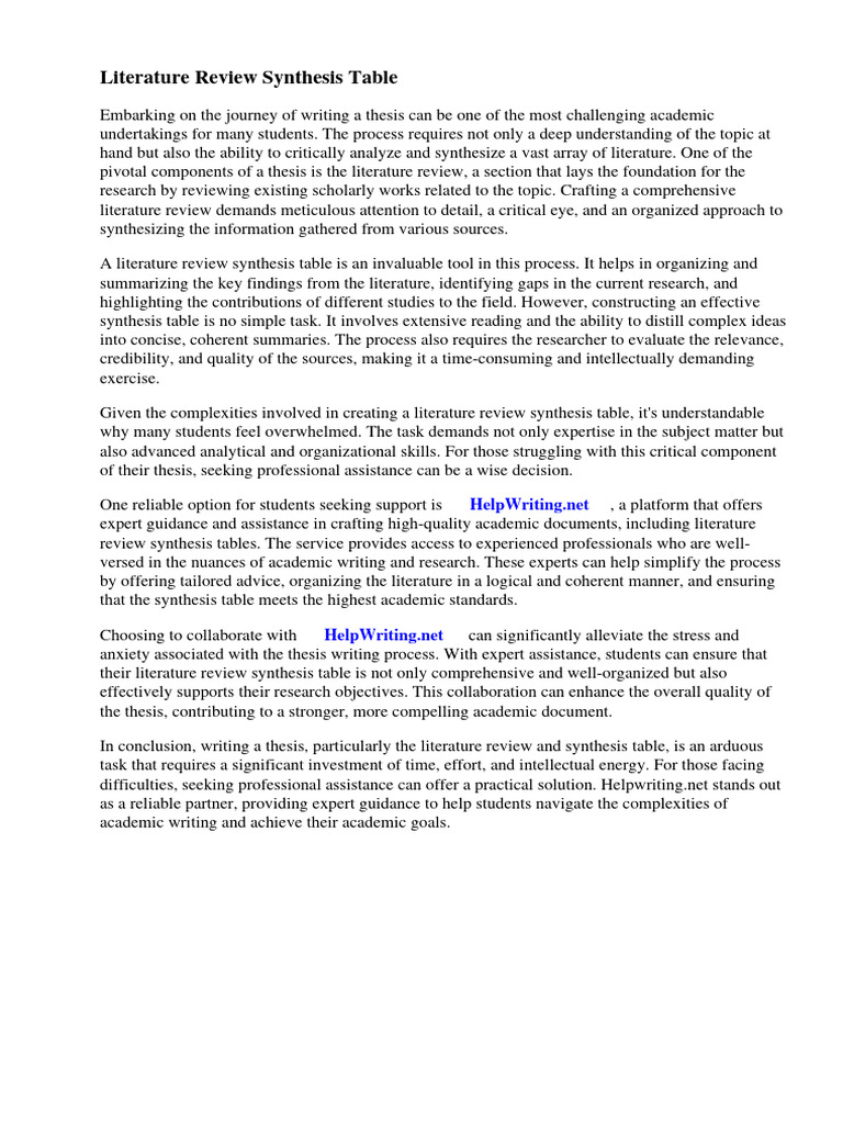 Literature Review Synthesis Table | PDF