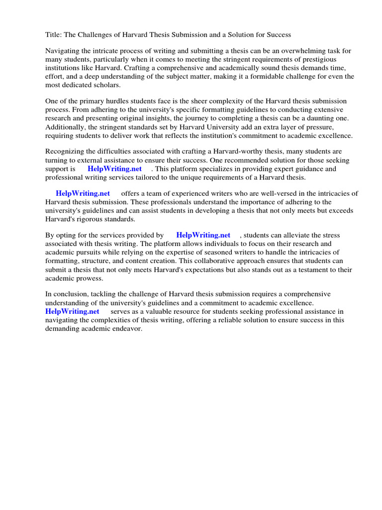 Harvard Thesis Submission | PDF | Thesis