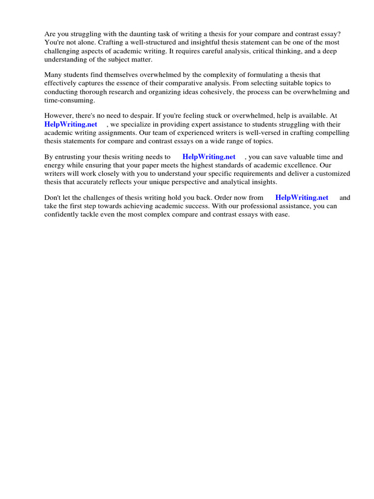 Compare Contrast Essay Thesis Examples | PDF
