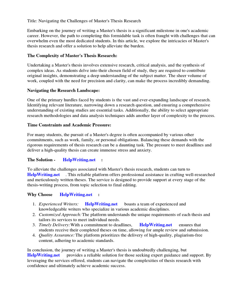 Master’s Thesis Research Challenges & Solutions | PDF | Thesis | Cognition