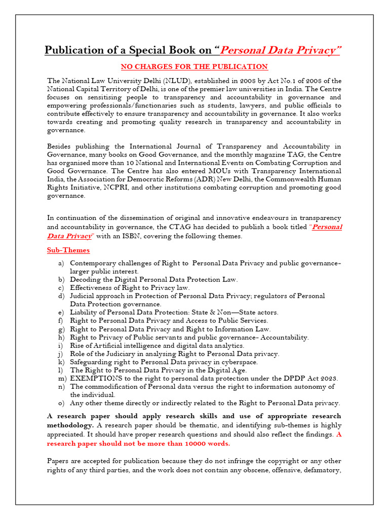 Publication of A Special Book On ": Personal Data Privacy" | PDF | Governance | Privacy