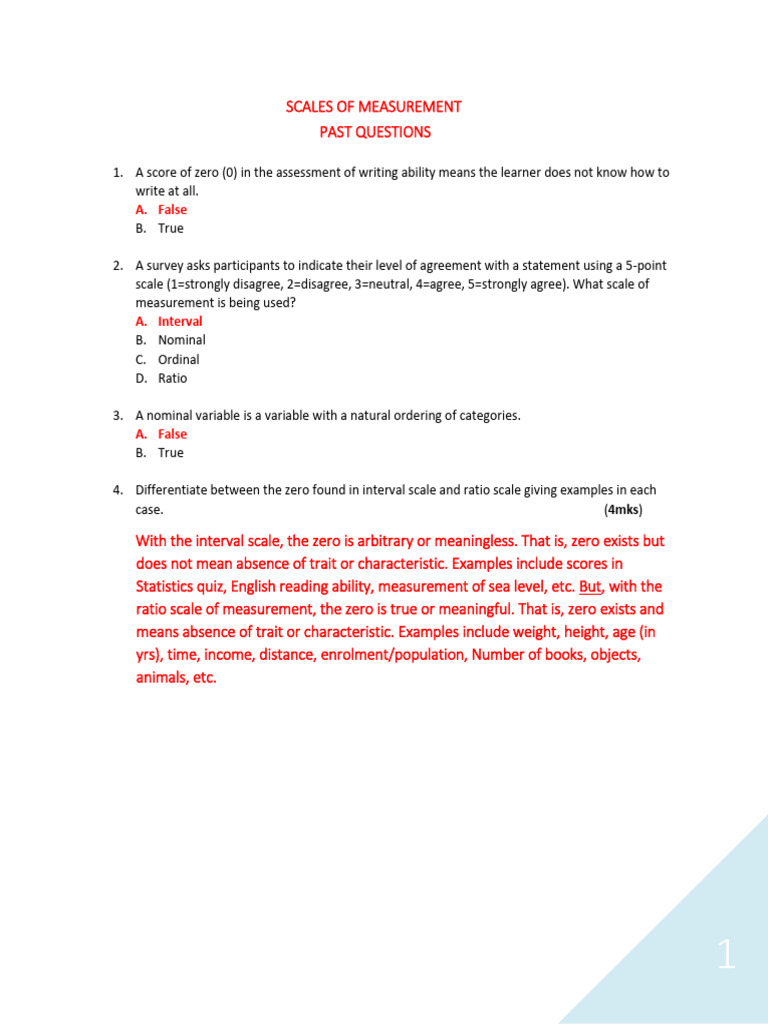 Scales of Measurement: Quiz Questions | PDF | Level Of Measurement ...