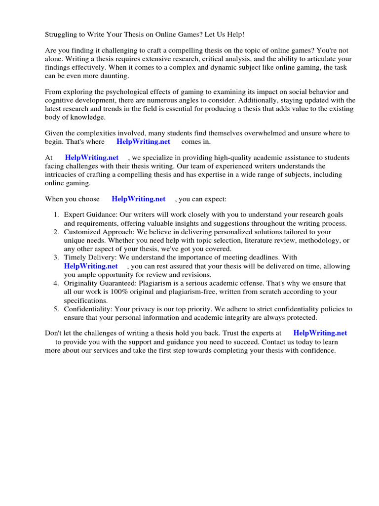 Sample Thesis About Online Games | PDF | Thesis | Expert