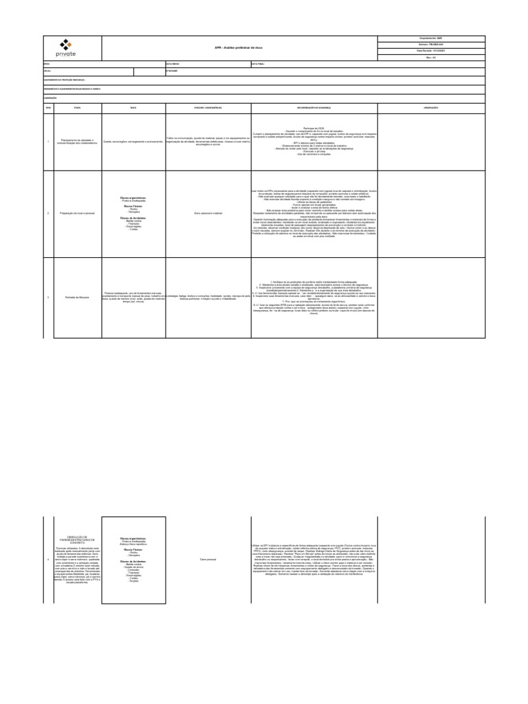FM-SMS-020 - APR - Análise Preliminar de Risco - REV 03 (Version 1) - MAQUISE | PDF | Guindaste ...