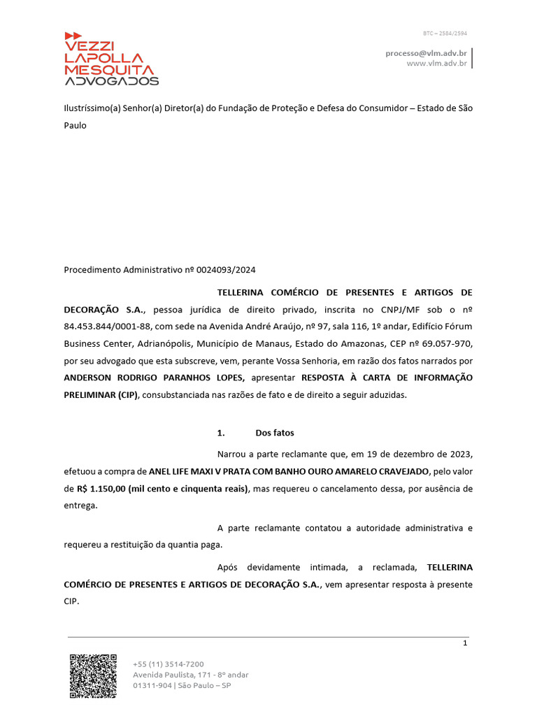 Resposta advogado procon | PDF