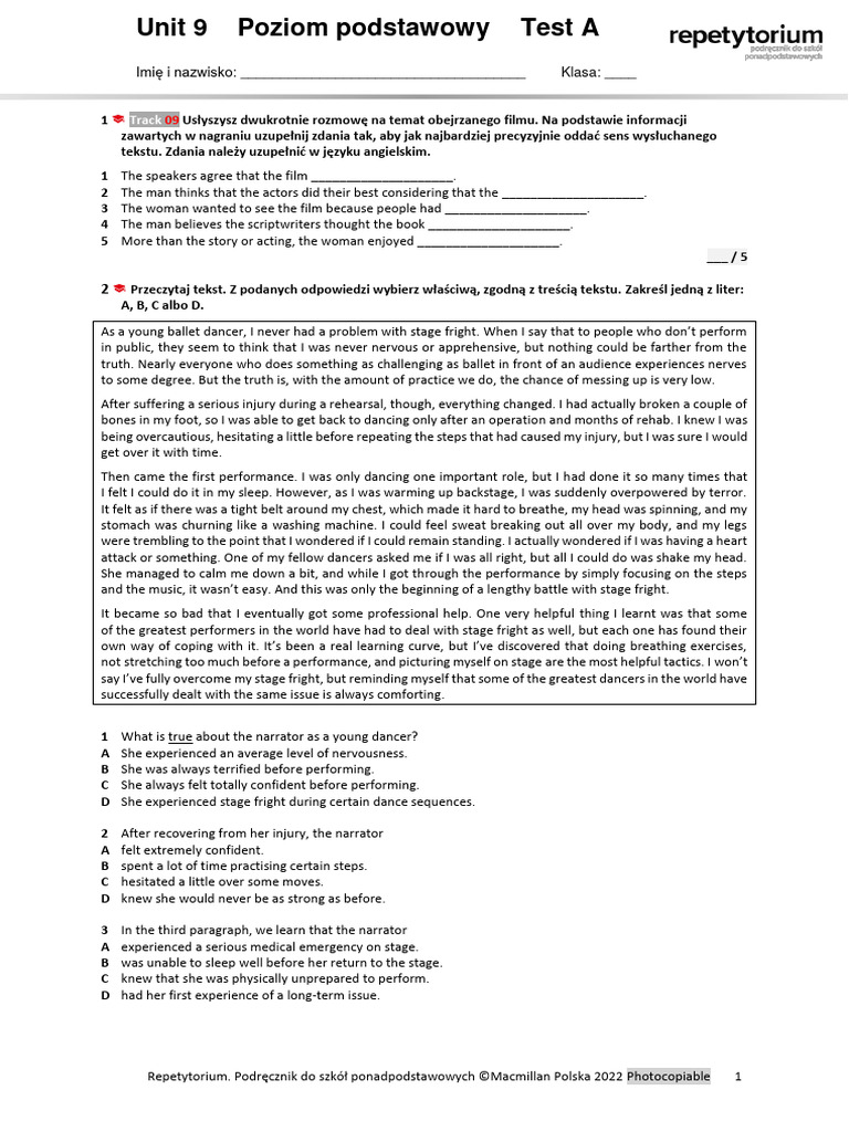 UNIT 9 Test PP GR A MACMILLAN | PDF | Dances