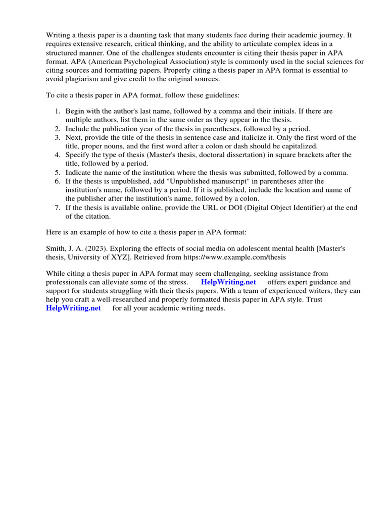 How Do You Cite a Thesis Paper in Apa Format | PDF | Apa Style | Citation