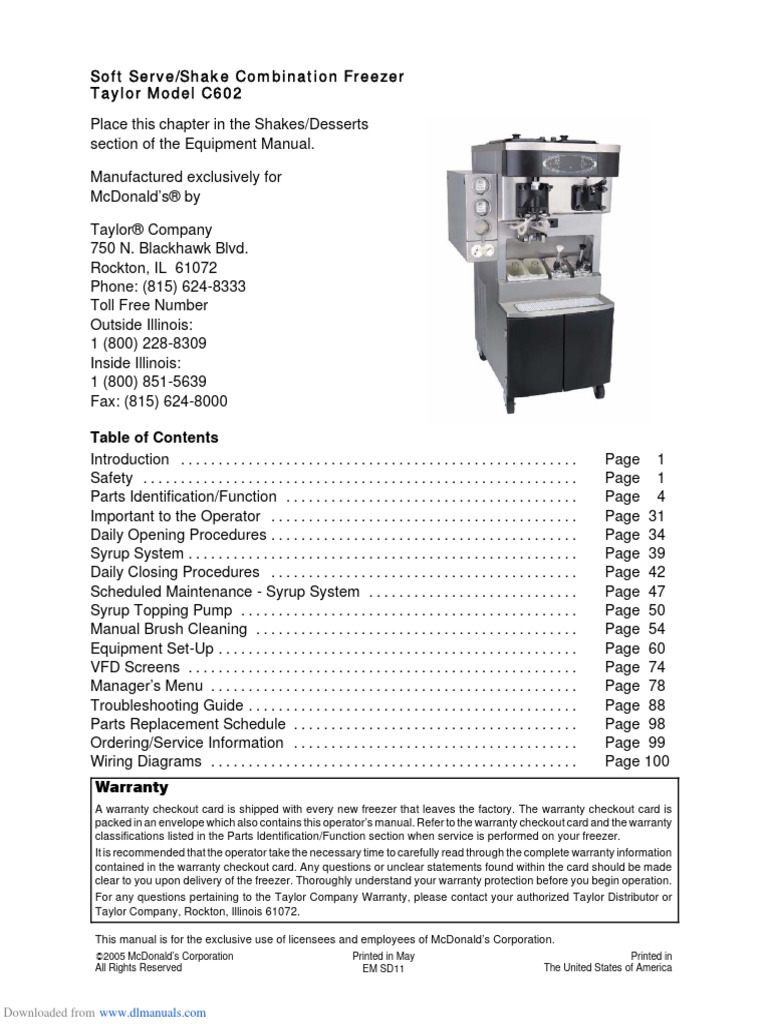 Taylor C602 Instruction Manual | PDF | Pump | Piston