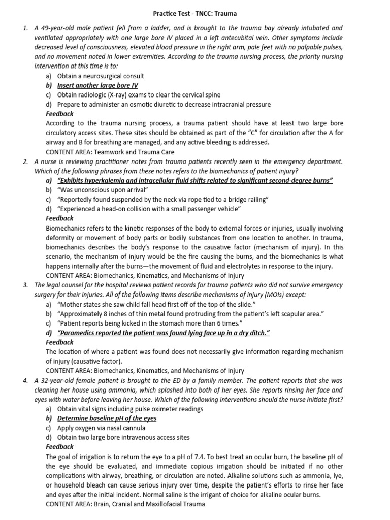 Test - TNCC Trauma | PDF | Shock (Circulatory) | Injury