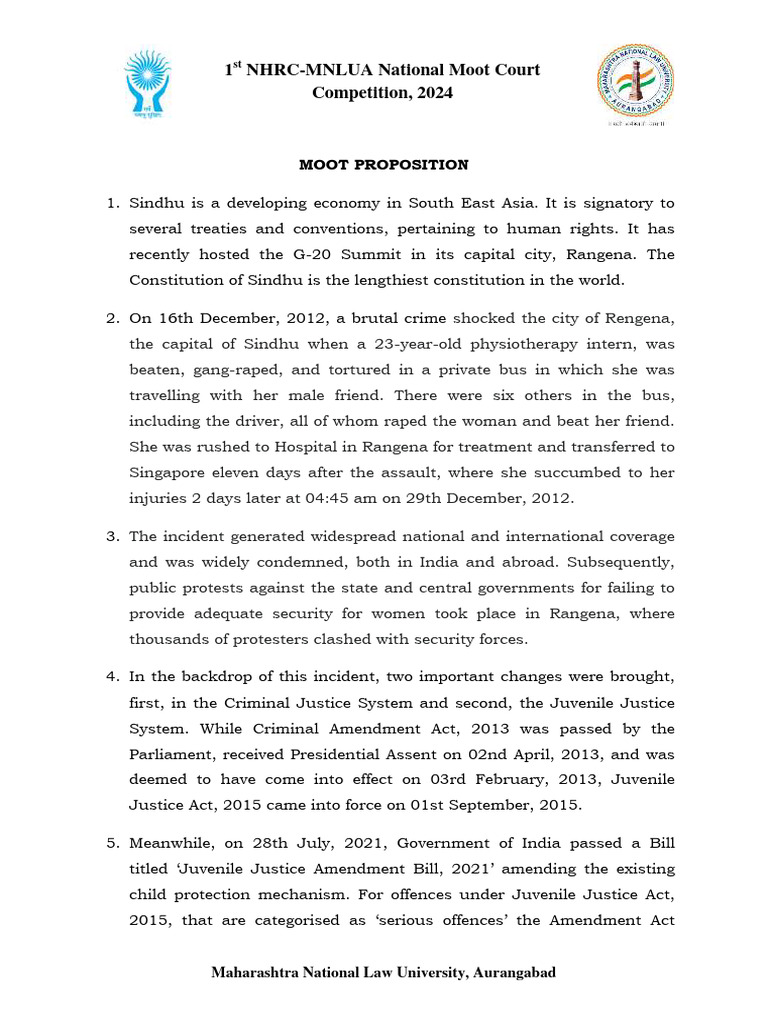 1st NHRC Mnlua NMCC Moot Problem | PDF | Law