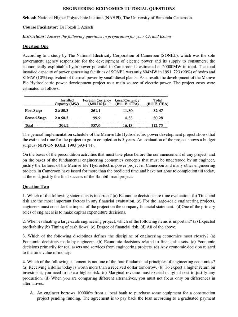 Eng Econs Tutorial Questions-NAHPI 2023 | PDF