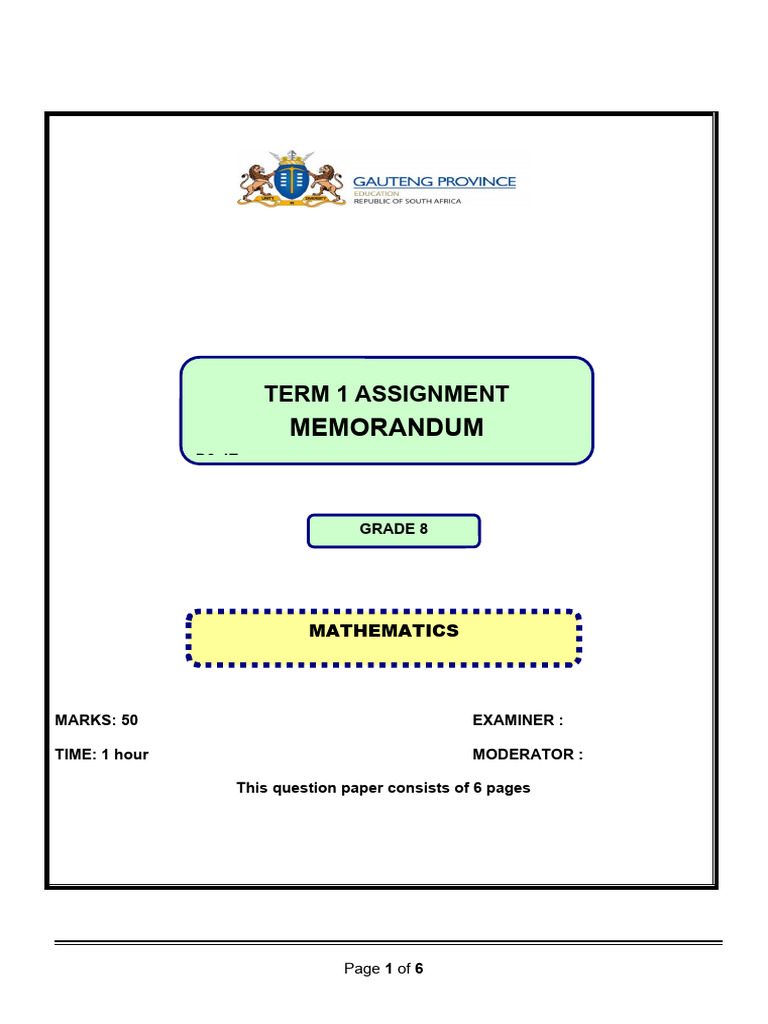 Grade 8 Assignment Memo Pdf Mathematics Arithmetic 