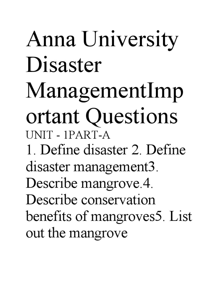 Anna University Disaster Management Important Questions | PDF | Natural ...