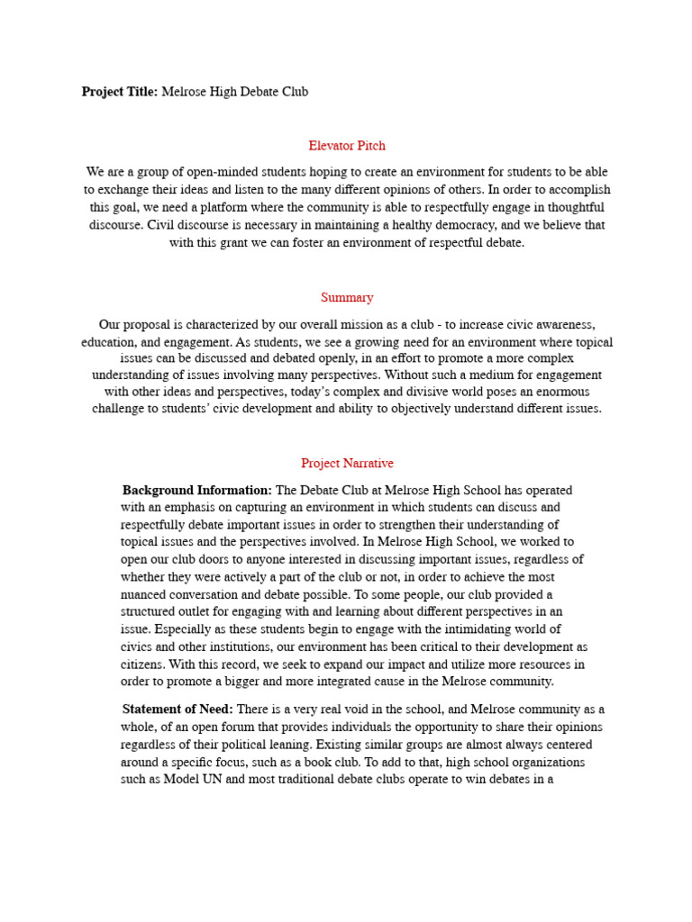 Melrose High Debate Club Proposal | PDF | Communication | Human ...