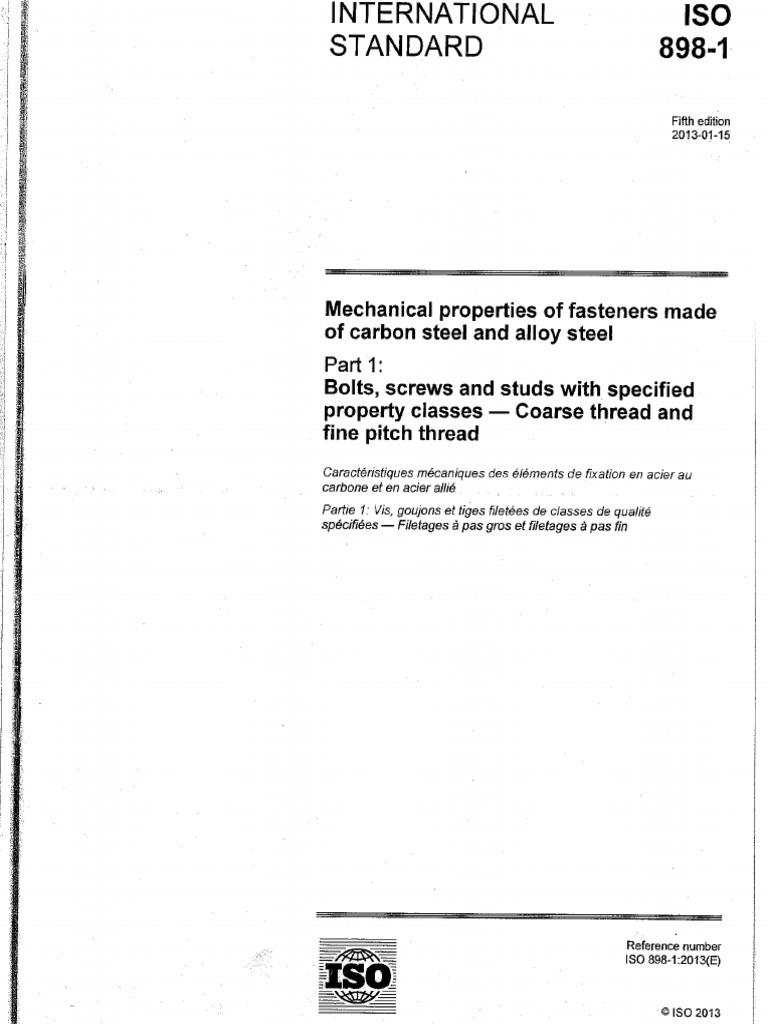 ISO 898-1-2013 Mechanical Properties of Fasteners | PDF