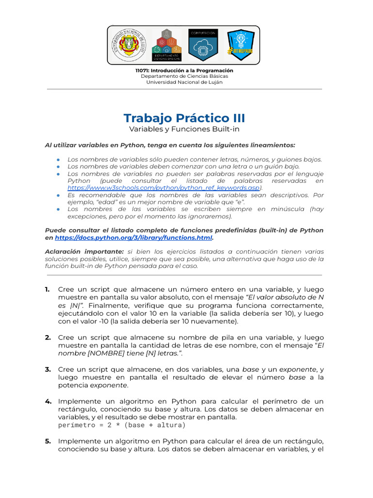 Variables y Funciones en Python | PDF | Algoritmos | Python (lenguaje de programación)
