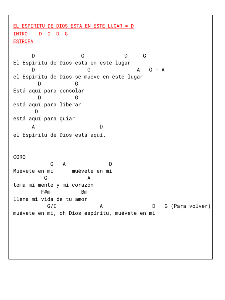 El Espiritu de Dios Esta en Este Lugar | PDF
