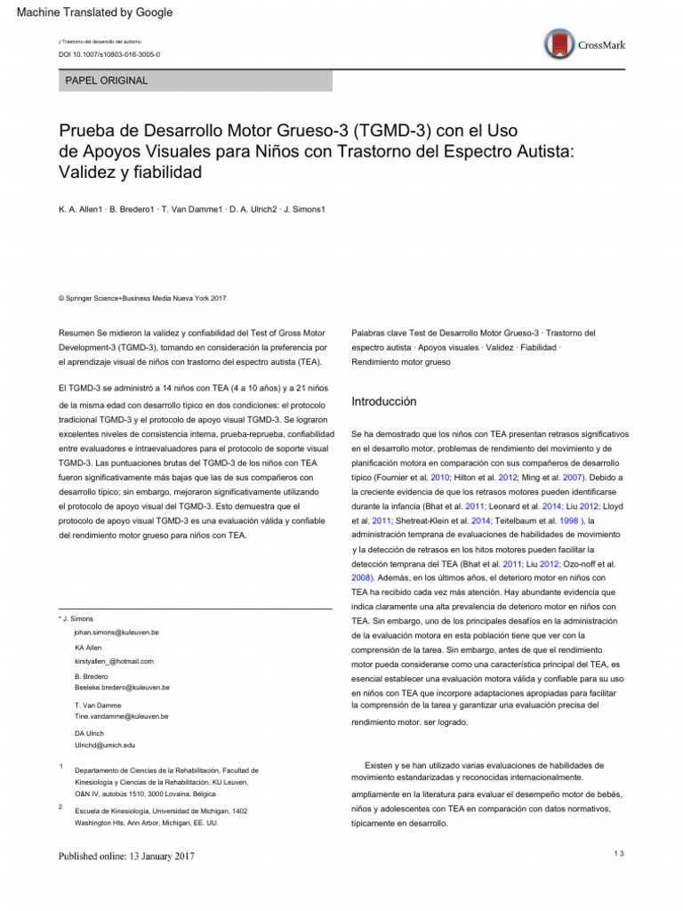 TGMD 3 Validez Con Apoyos Visuales en Tea | PDF | Espectro autista ...