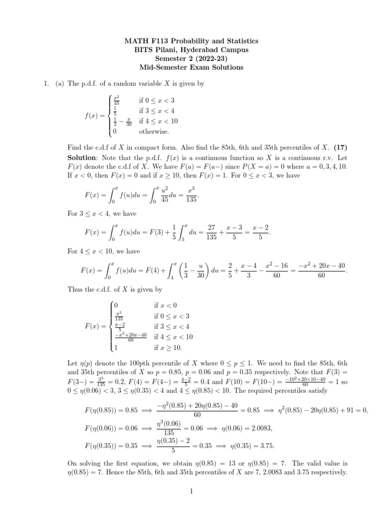 Probability & Statistics Exam Solutions | PDF | Statistical Theory | Probability Theory