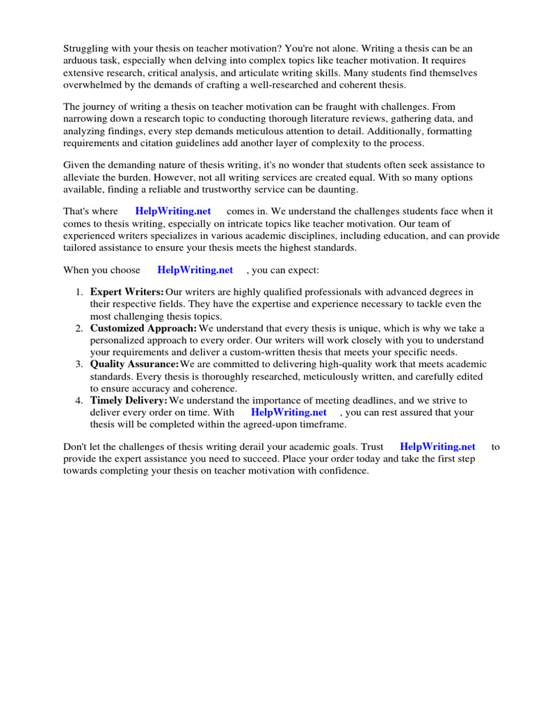 Thesis Teacher Motivation | Download Free PDF | Motivation | Motivational