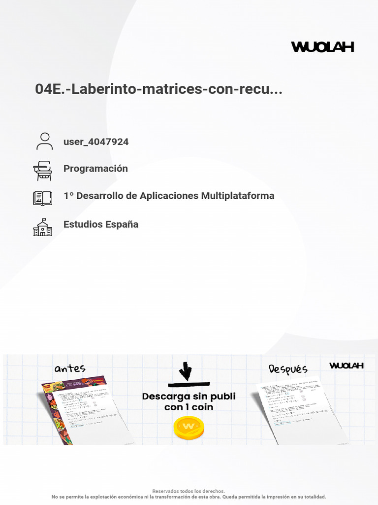 Wuolah Free 04E. Laberinto Matrices Con Recursividad | PDF | Algoritmos | Programación de ...