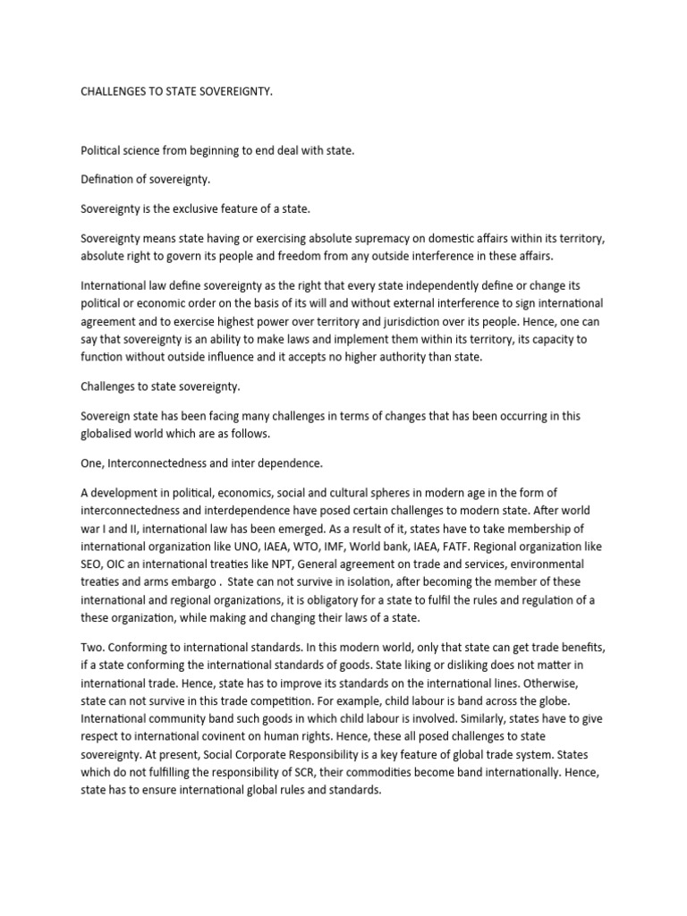 Challenges To State Sovereignty For Student | PDF
