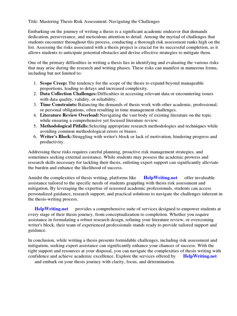 Thesis Risk Assessment | PDF | Going Concern | Risk