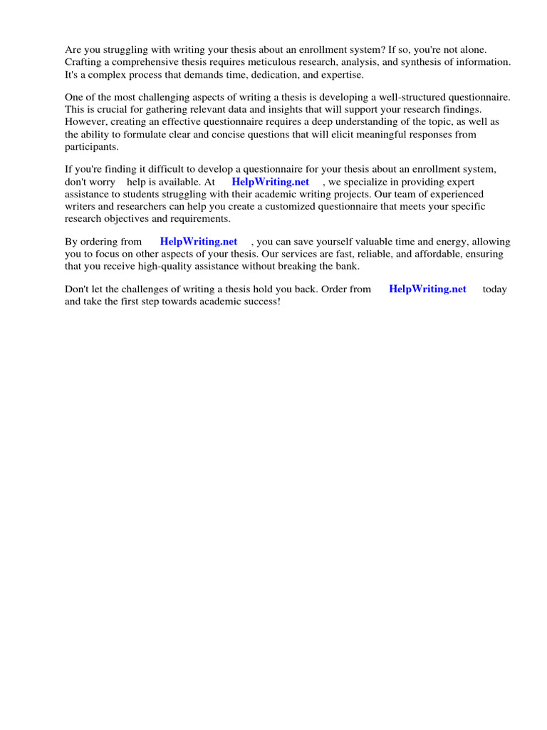 Sample Questionnaire For Thesis About Enrollment System | PDF ...