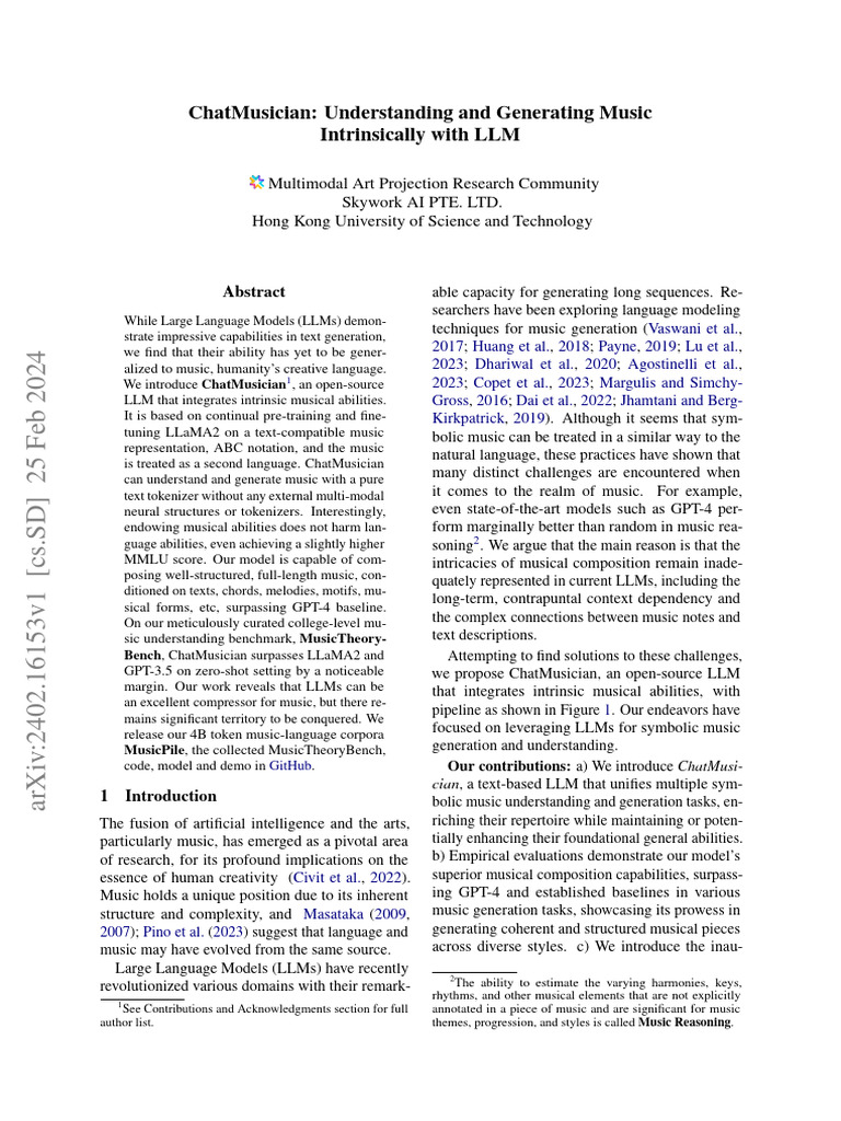 Chatmusician: Understanding and Generating Music Intrinsically With LLM | PDF | Harmony | Music ...