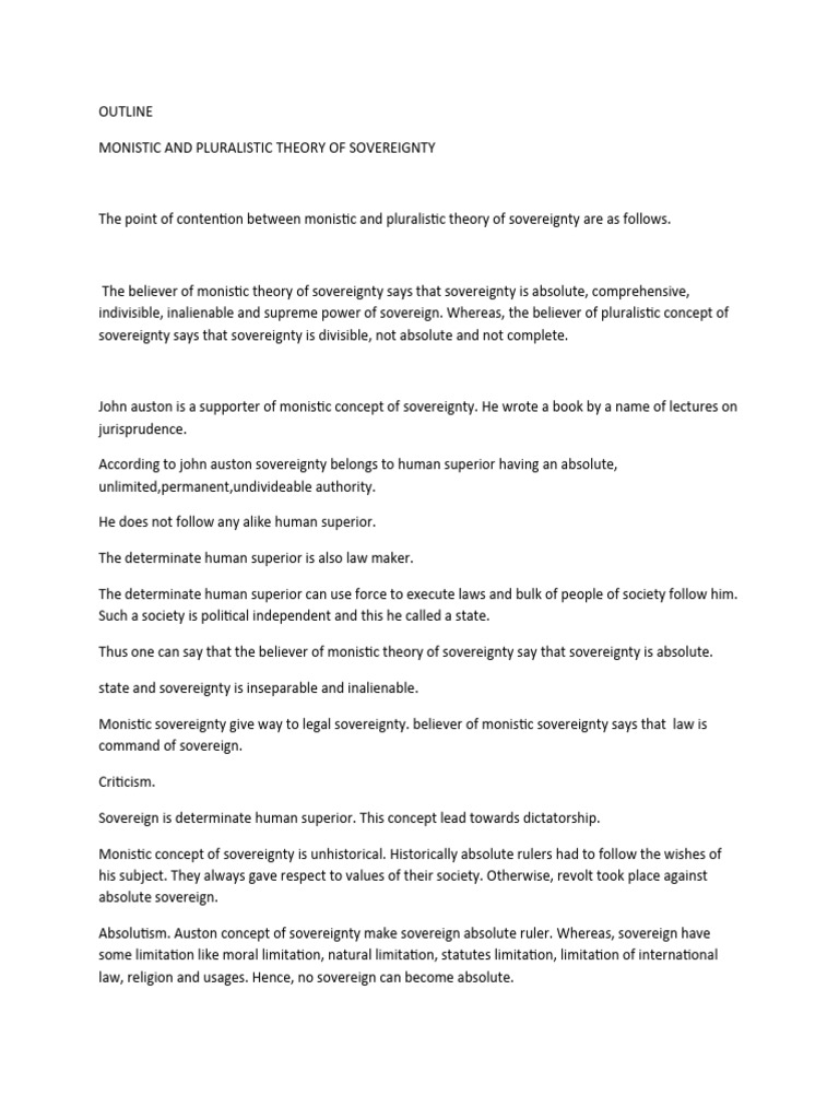 Monistic and Pluralistic Sovereignty. Short Notes | PDF | Sovereignty ...