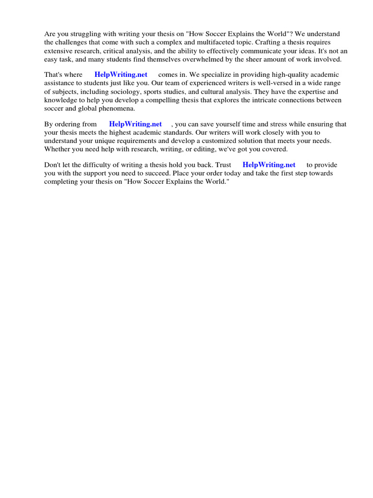 Thesis of How Soccer Explains The World | PDF | Association Football