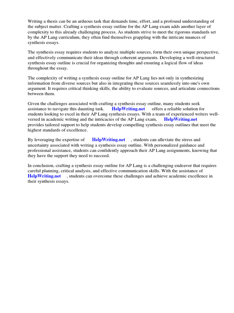 Synthesis Essay Outline AP Lang | PDF | Essays | Critical Thinking