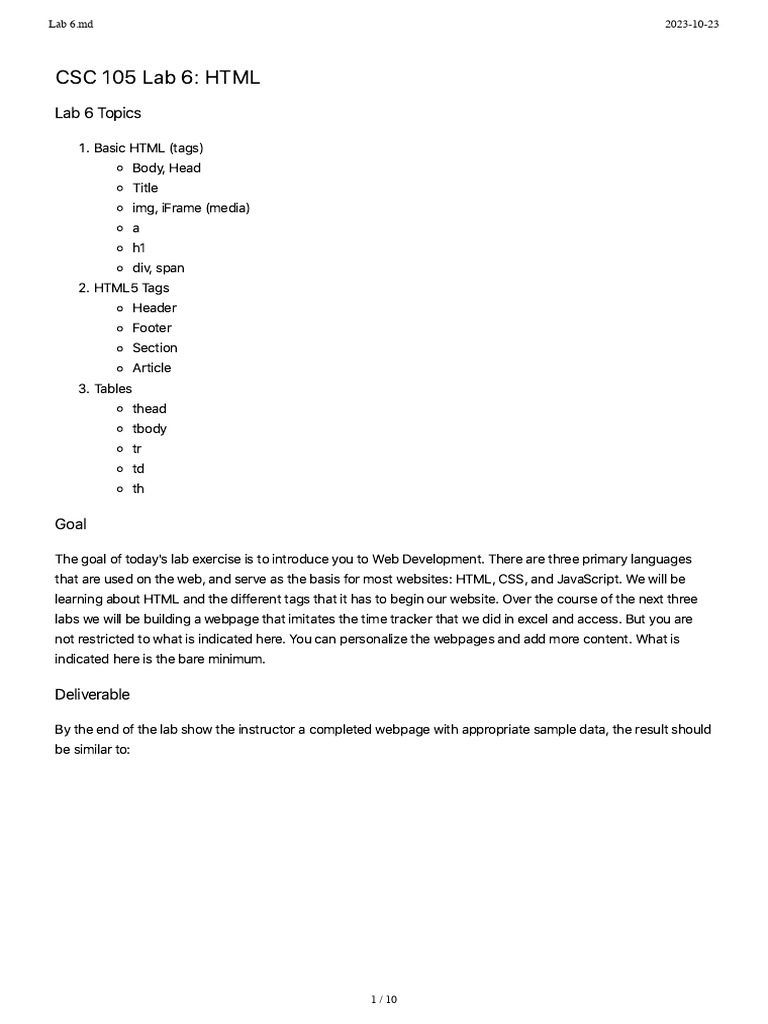 Lab 6 Pdf Html Element Html 