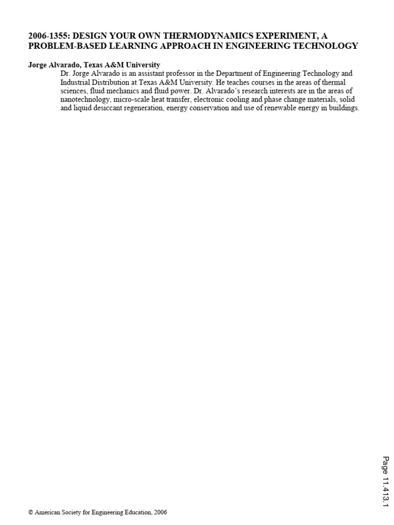 Design Your Own Thermodynamics Experiment A Problem Based Learning Approach in Engineering ...