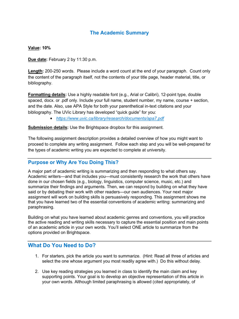 Academic Summary Assignment | PDF | Career & Growth