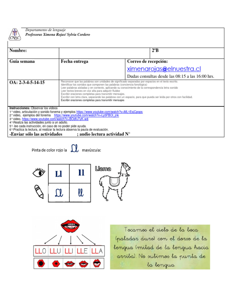 Lenguaje - Fonema LL | PDF | Palabra | Sílaba