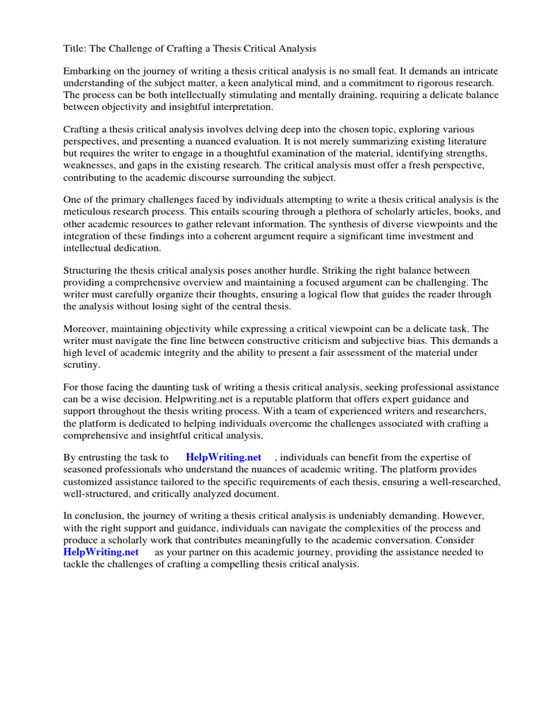 How To Write A Thesis Critical Analysis | PDF | Career & Growth ...
