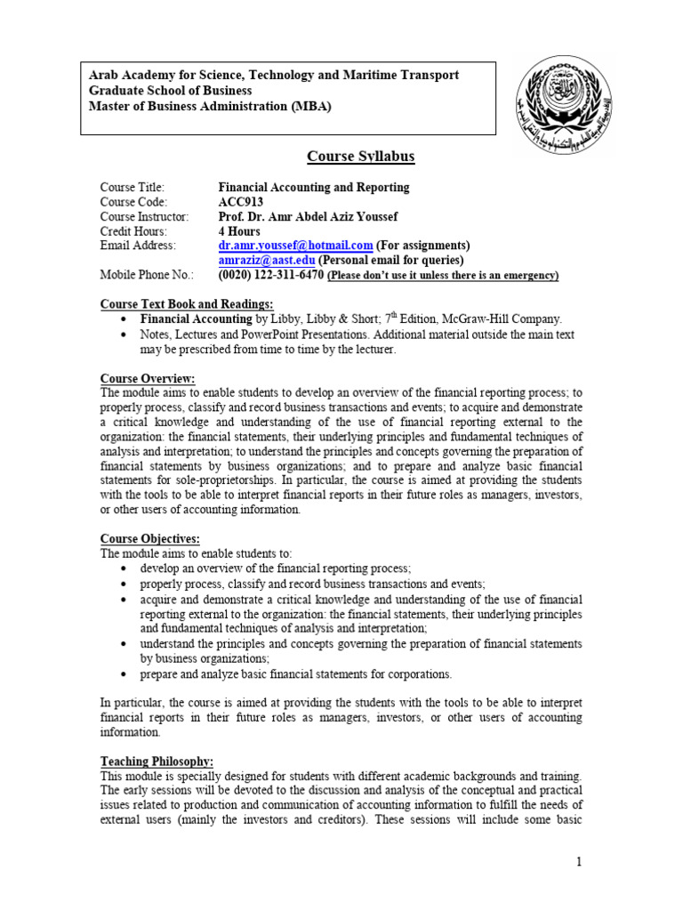 Financial Accounting and Reporting Syllabus | PDF | Financial Statement ...