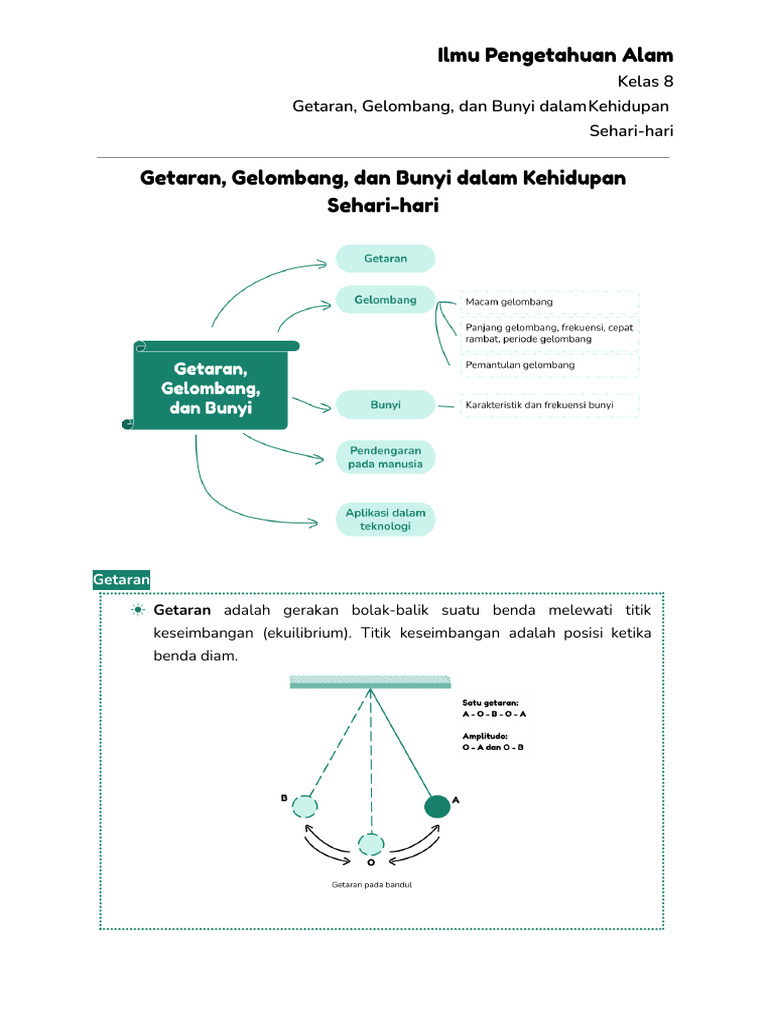 IPA Kelas 8 Getaran Gelombang Dan Bunyi Dalam Kehidupan Sehari Hari | PDF