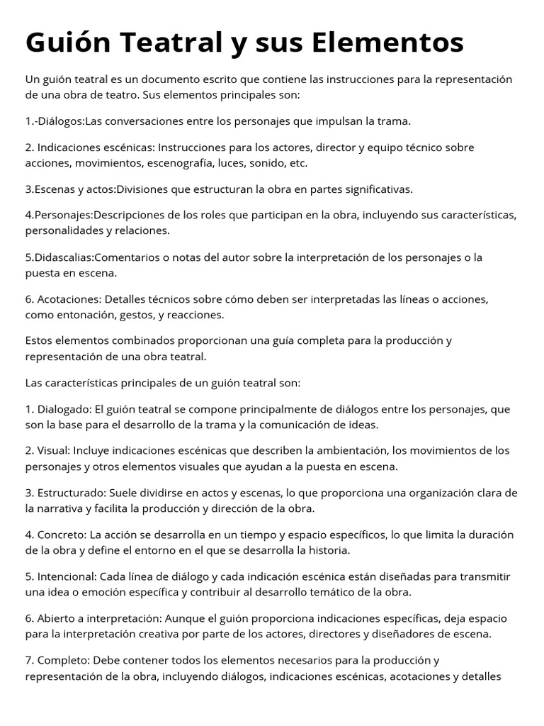 Guión Teatral y Sus Elementos - 20240311 - 122631 - 0000 | PDF