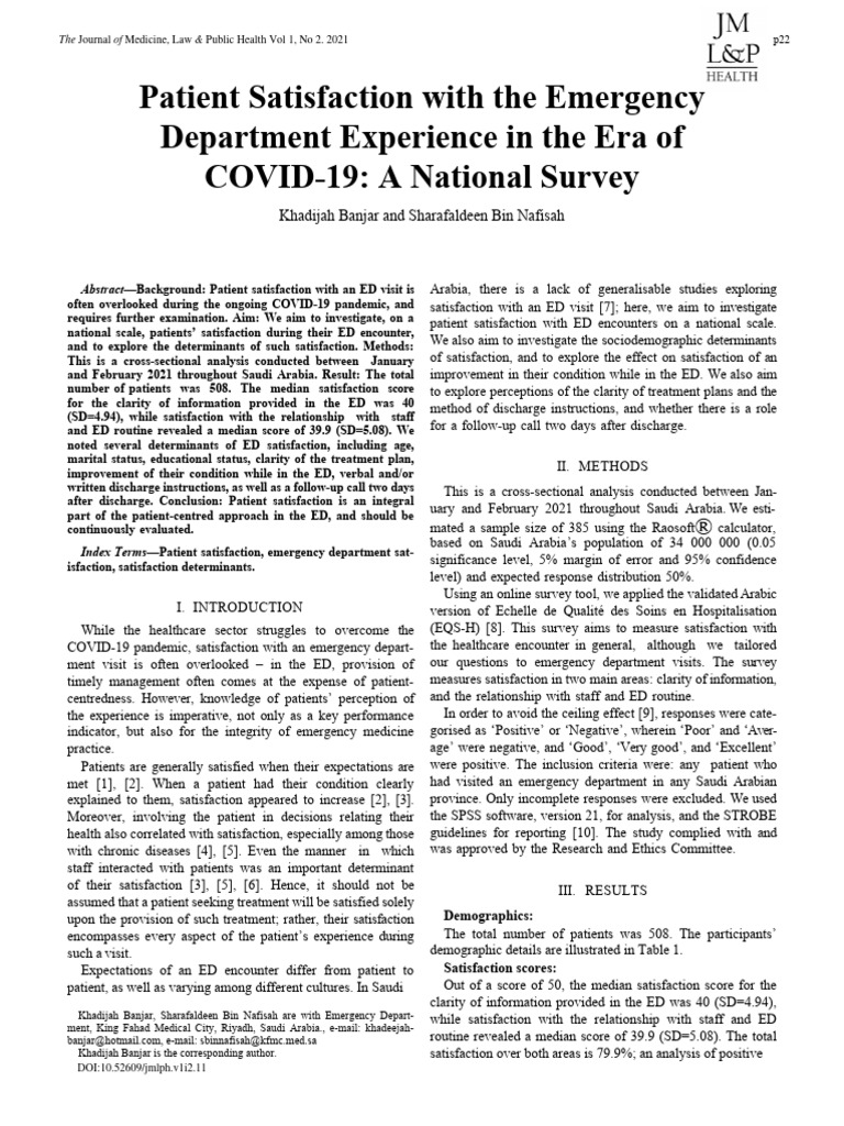 Patient Satisfaction With The Emergency Department Experience in The ...