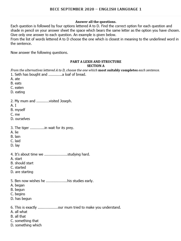 BECE 2020 English Paper 2 Questions | PDF | General Fiction